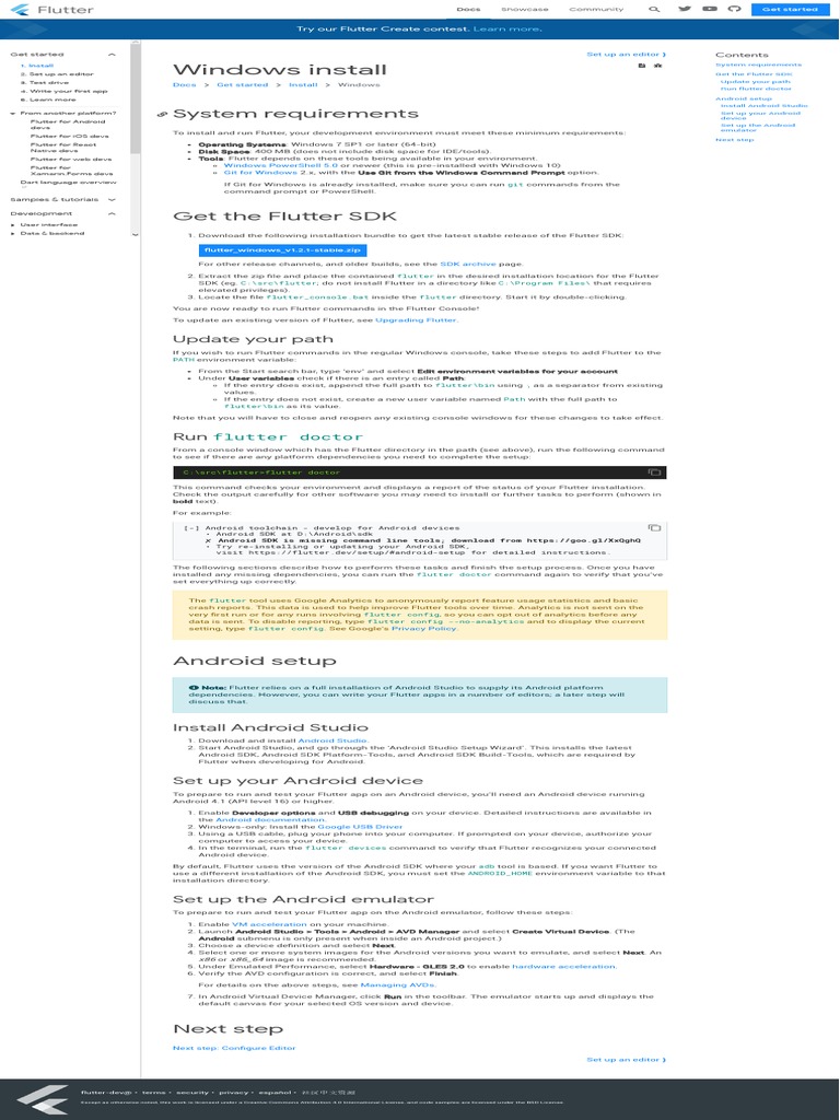 Windows Install - Flutter | PDF | Android (Operating System) | Command Line Interface