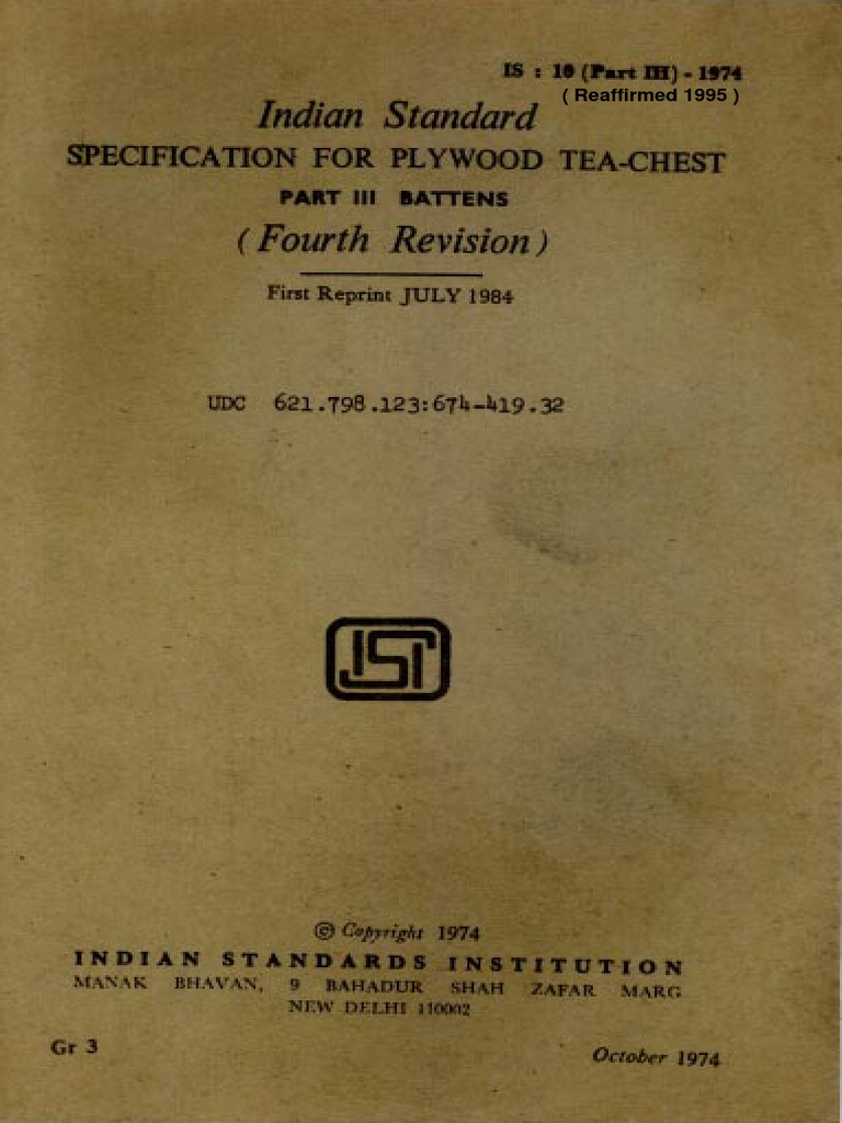 Is 10 Plywood Tea - Chests - Specification Part - 3 Battens PDF | PDF
