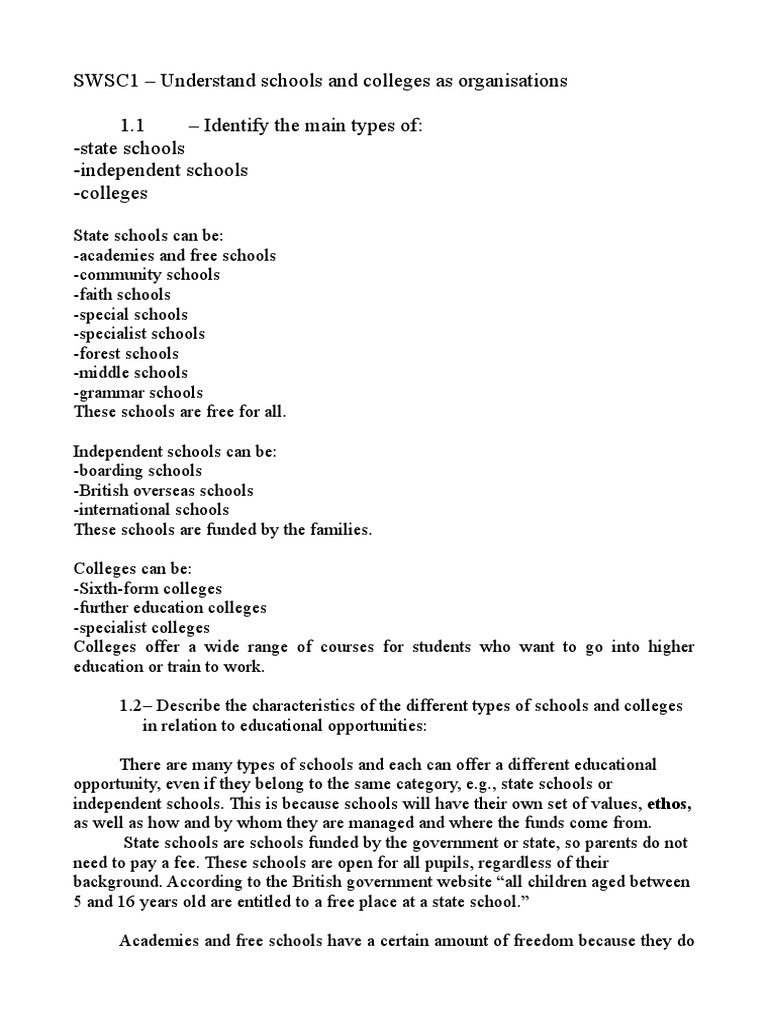 Unit 1 Work | PDF | Schools | State School