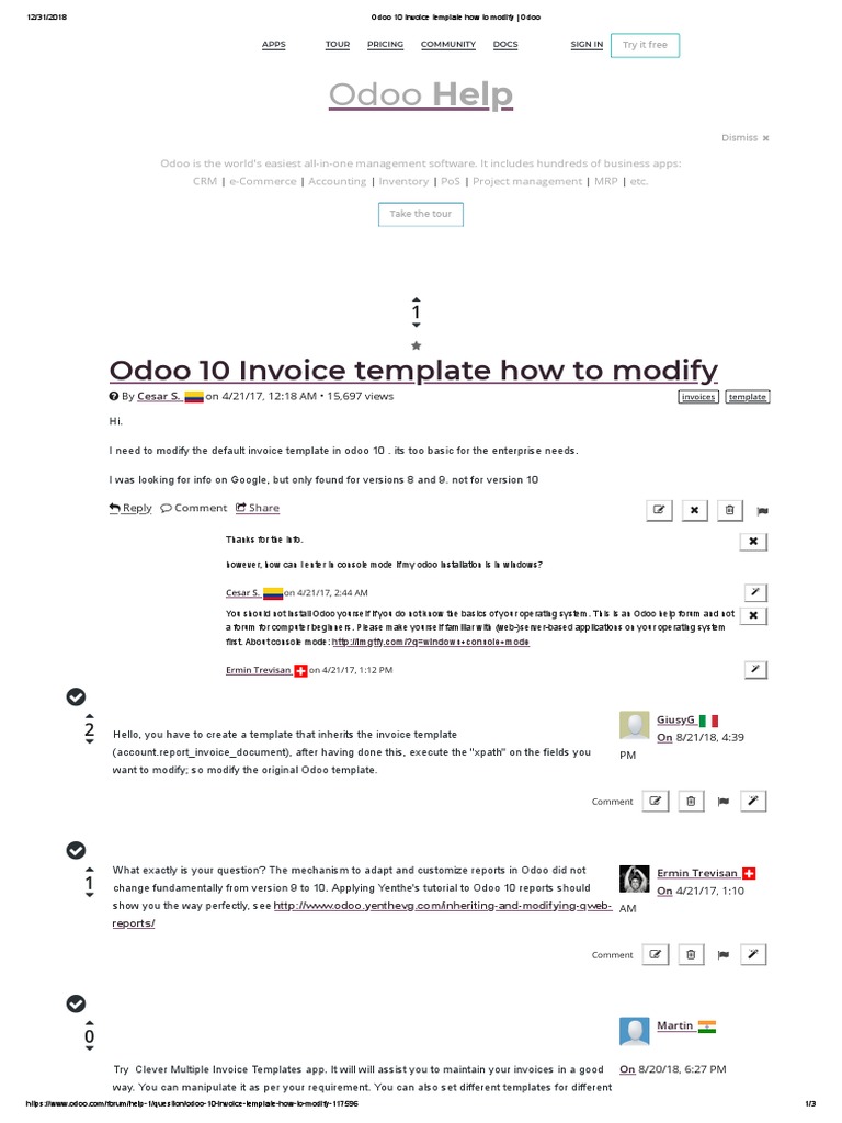 Modify Odoo 10 Invoice Template Guide | PDF | Mobile App | Application ...