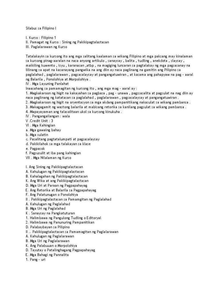 Silabus Sa Pkikipagtalasantasan | PDF