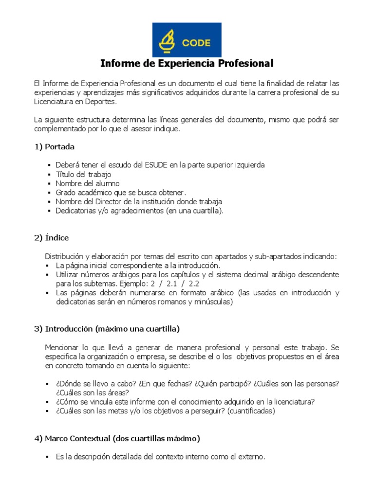 Estructura Informe de Experiencia Profesional | PDF | Aprendizaje | Cognición