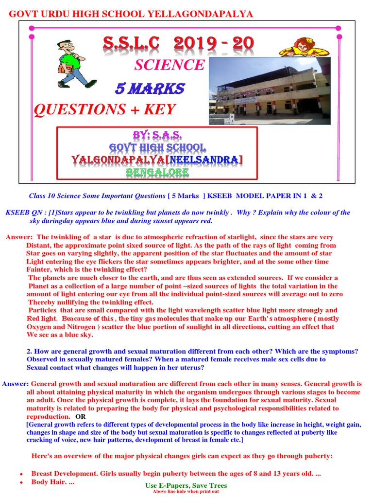 10th STD Science 5 Marks Important Questions Eng Verison 2019-20 by Sas ...
