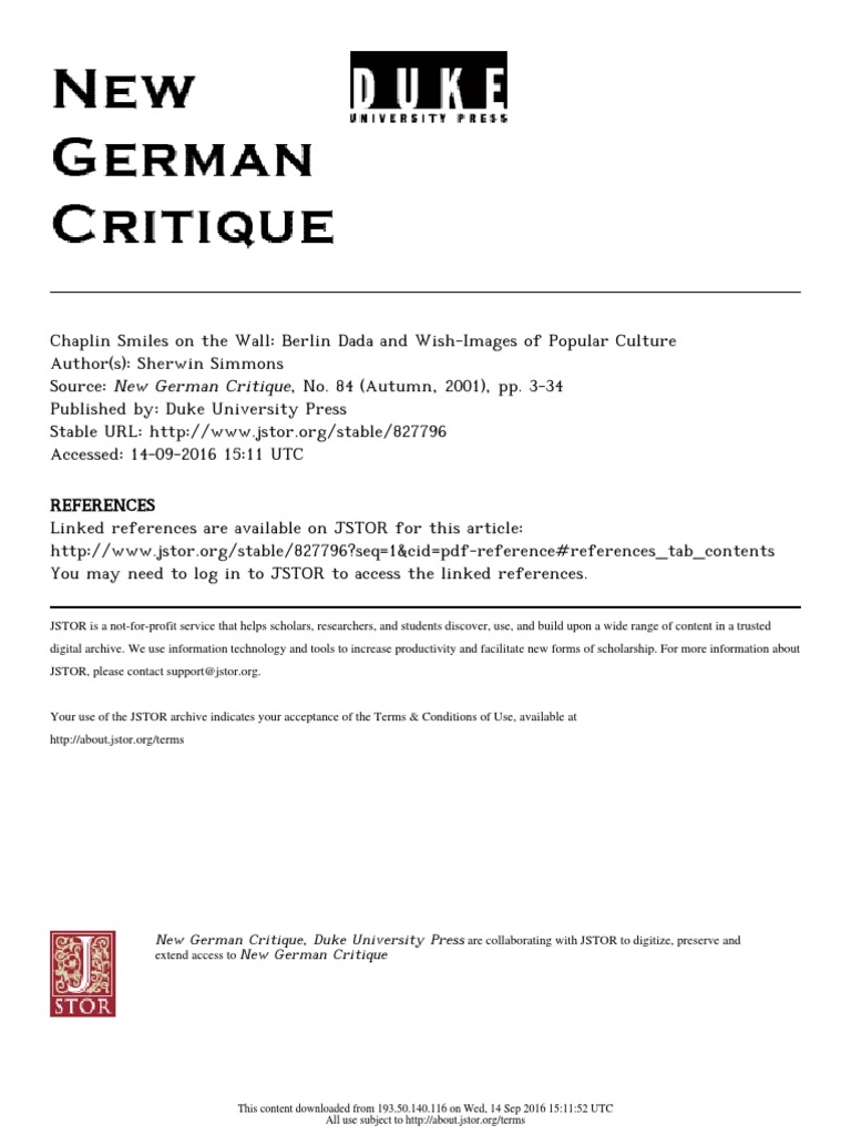 Sherwin Simmons, Chaplin Smiles On The Wall - Berlin Dada and Wish ...