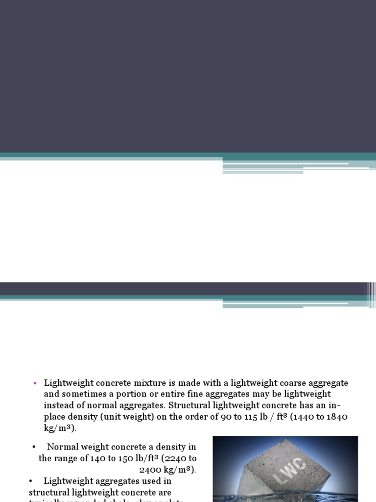 Lightweight Concrete Mixture Overview | PDF | Construction Aggregate ...