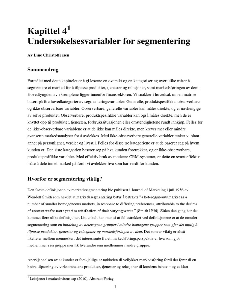 NY - Pensumartikkel - Undersøkelsesvariabler For Segmentering | PDF