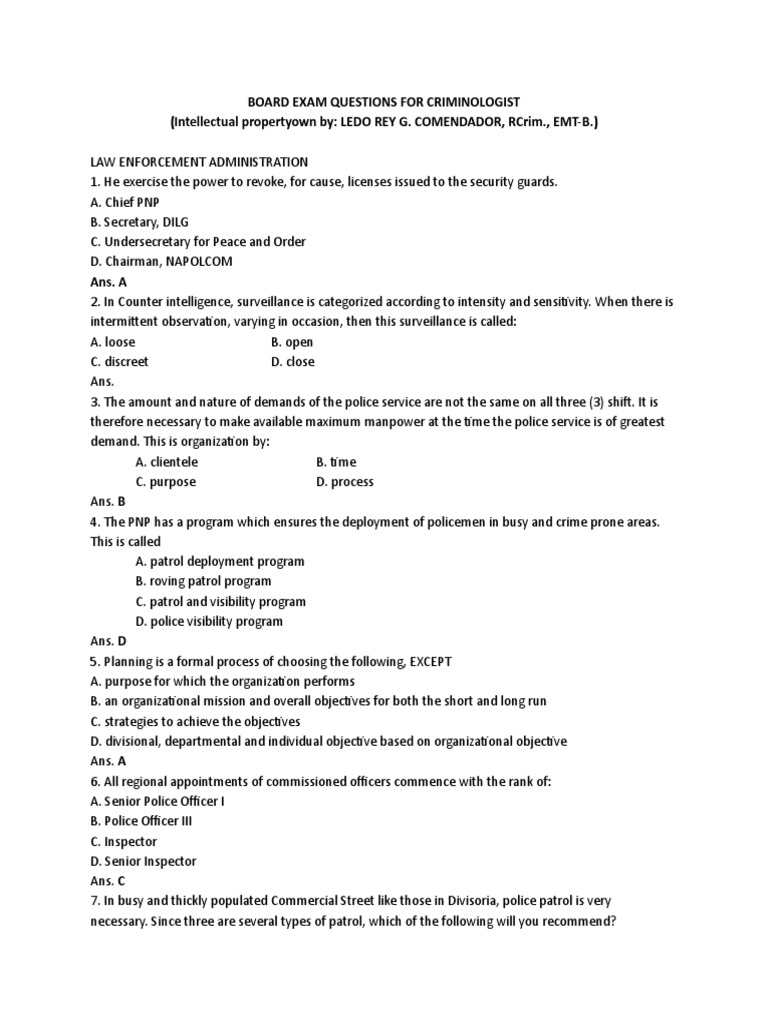 Board Exam Questions With Answers | PDF | Police Officer | Police