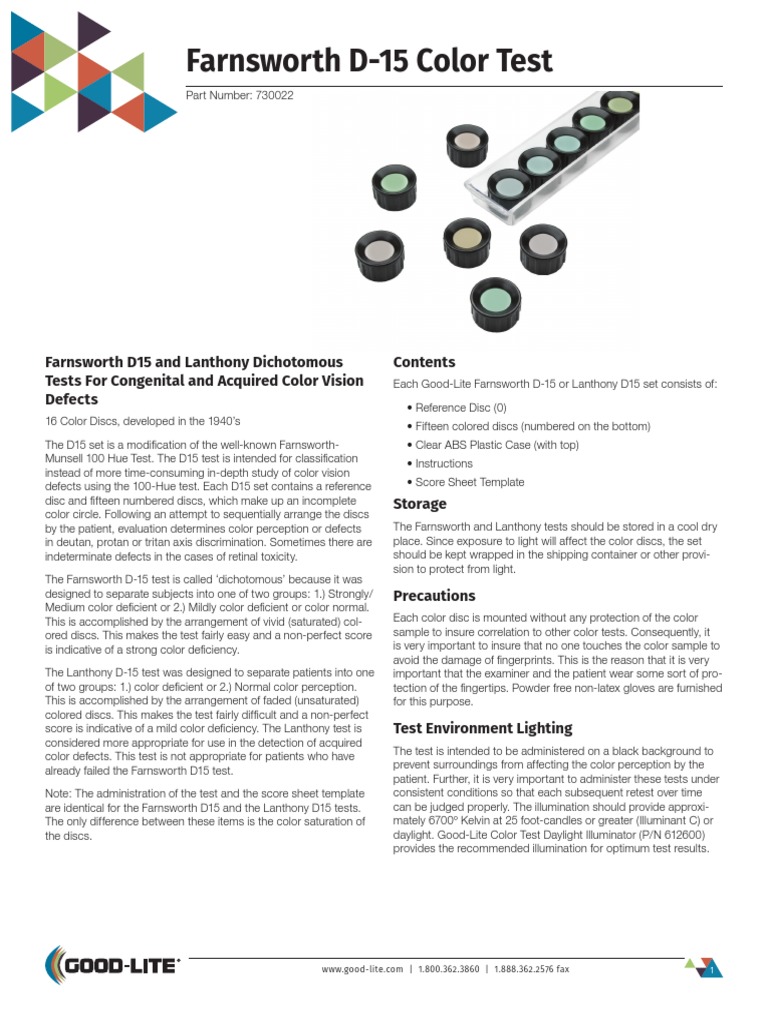 Farnsworth D15 Color Test Kit | PDF | Vision | Health Sciences