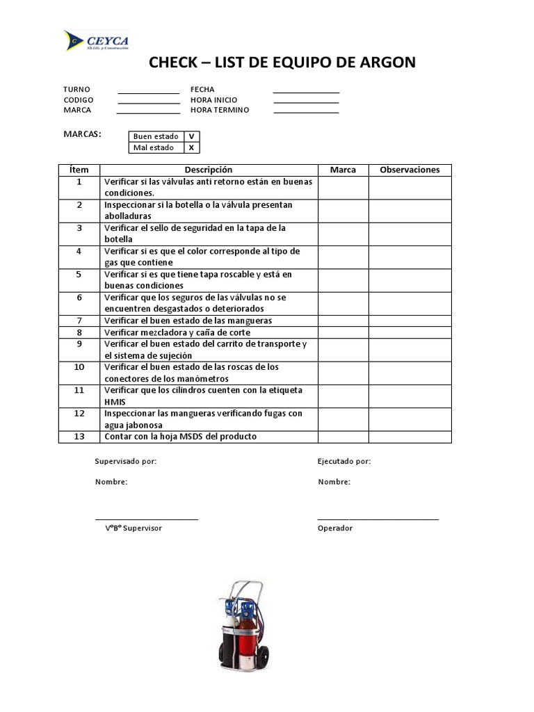 Check - List de Equipo de Argon | PDF