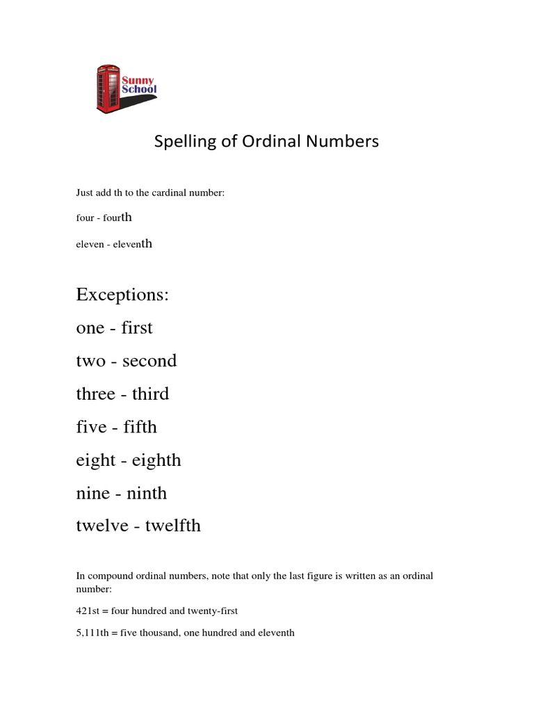 Spelling of Ordinal Numbers | PDF