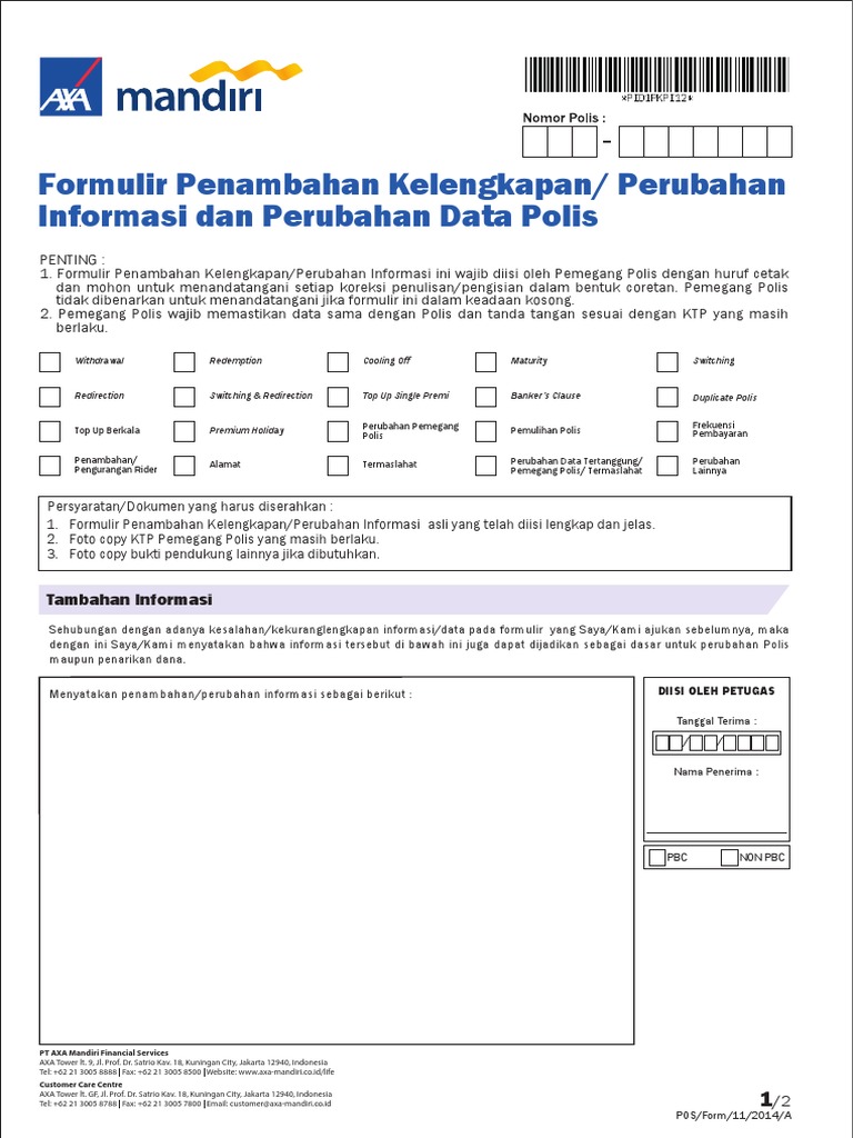 Form Penambahan Kelengkapan-Perubahan Informasi Dan Perubahan Data polis-FP5 | PDF
