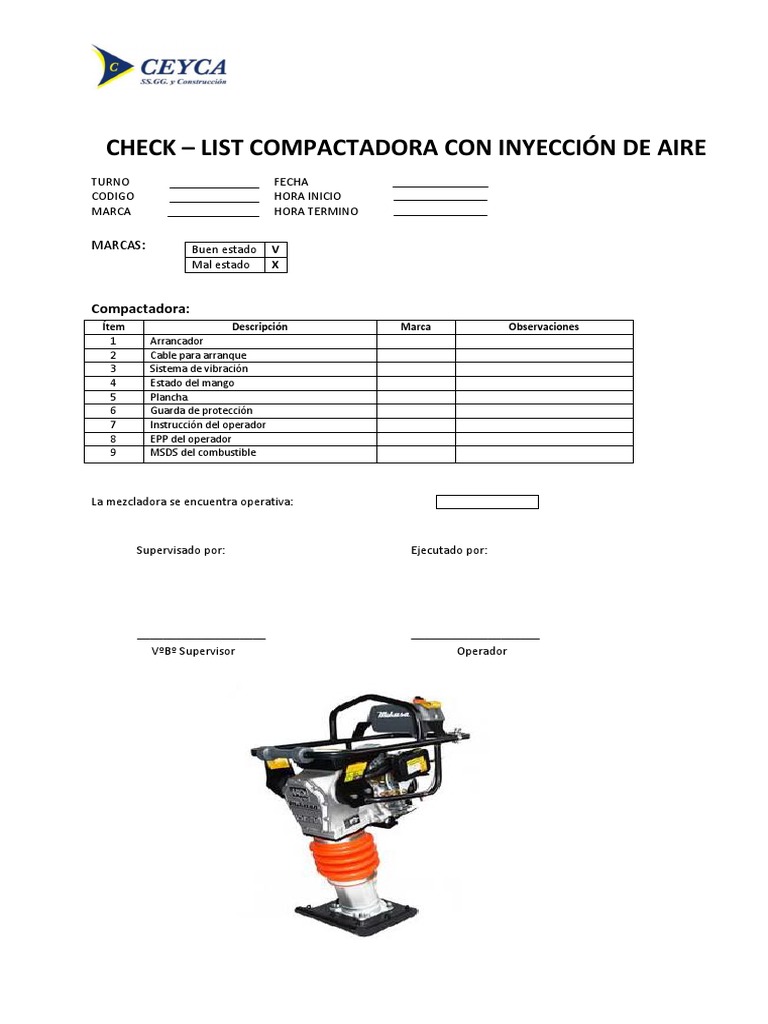 Check List Compactadora Con Inyeccion de Aire | PDF