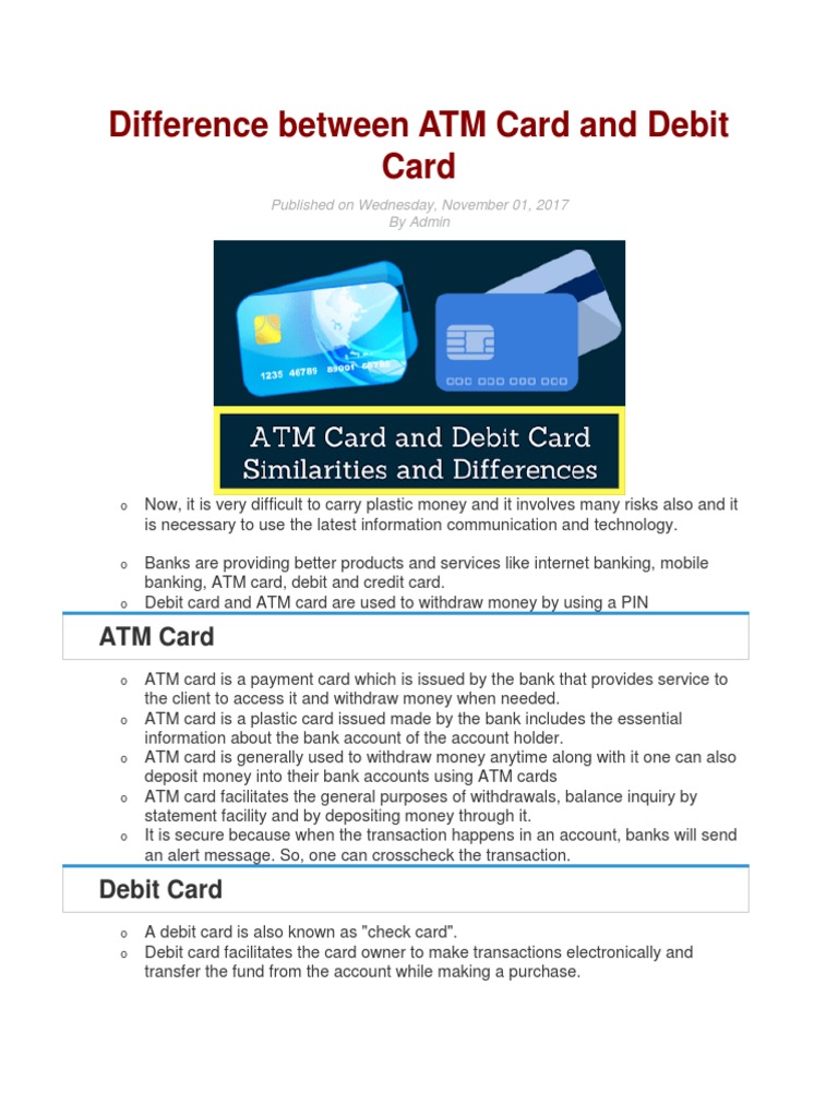 Atm VS Debit Card | PDF | Debit Card | Automated Teller Machine