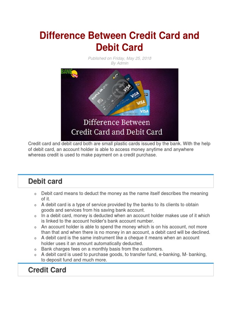 Credit vs. Debit Card Explained | PDF | Credit Card | Debit Card