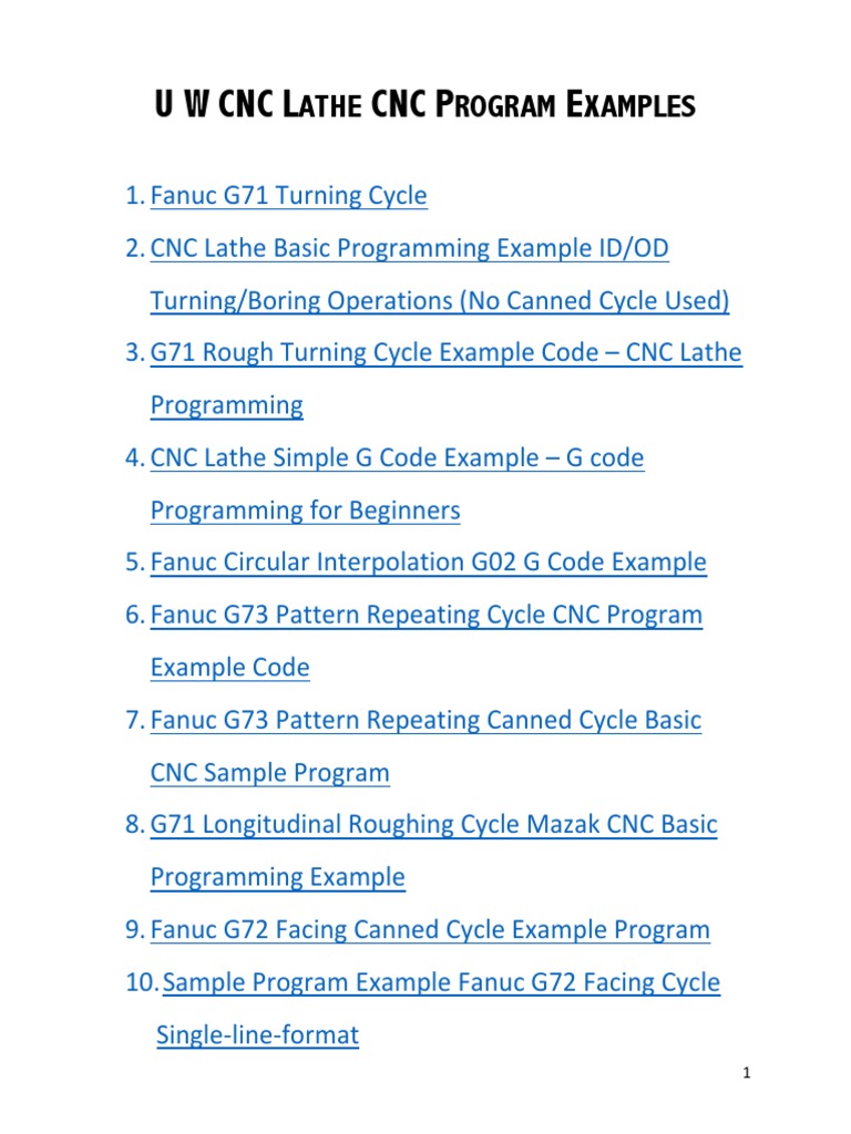 U W CNC Lathe CNC Program Examples | PDF | Numerical Control ...
