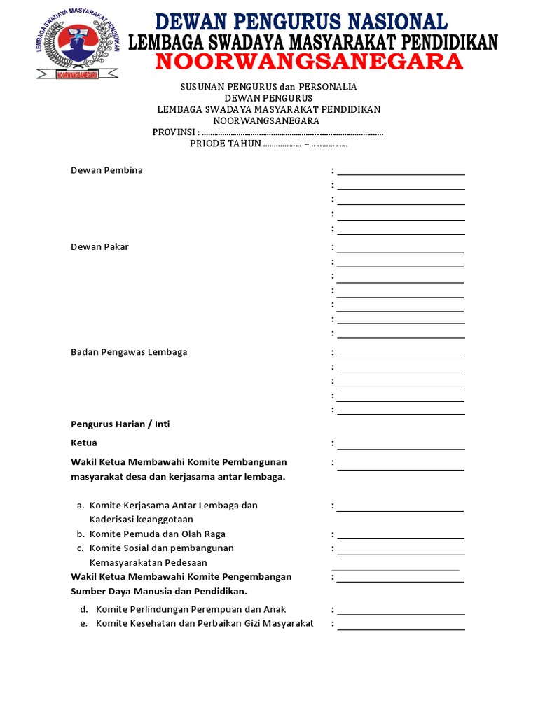 Form Struktur Dp. LSM Pendidikan Noorwangsanegara Provinsi | PDF