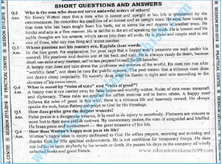 Character of Happy Life Short Question Answer of Practical Centre | PDF
