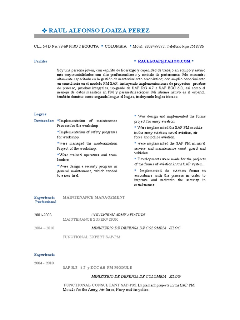 Curriculum Raul Loaiza | PDF | Business | Sikorsky Uh 60 Black Hawk