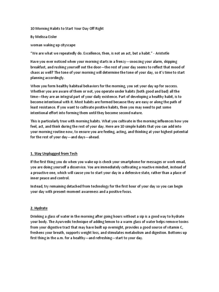 10 Morning Habits To Start Your Day Off Right Pdf Sleep Habits