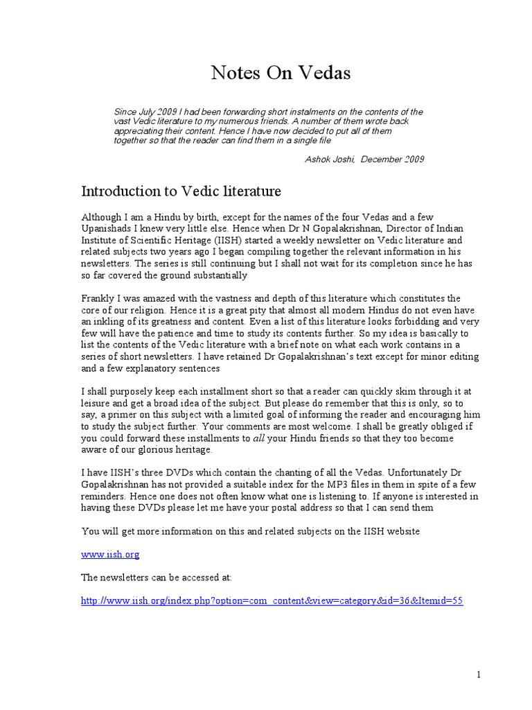 Ved Notes PDF | Download Free PDF | Vedas | Puranas