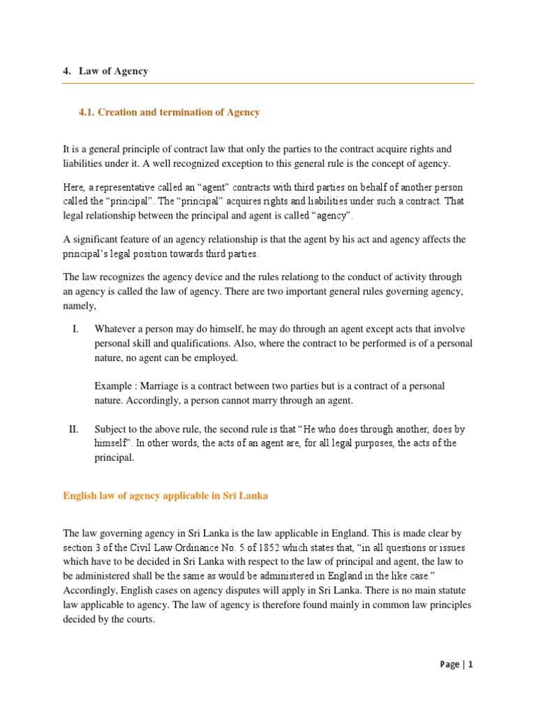 Law of Agency | PDF | Law Of Agency | Indemnity