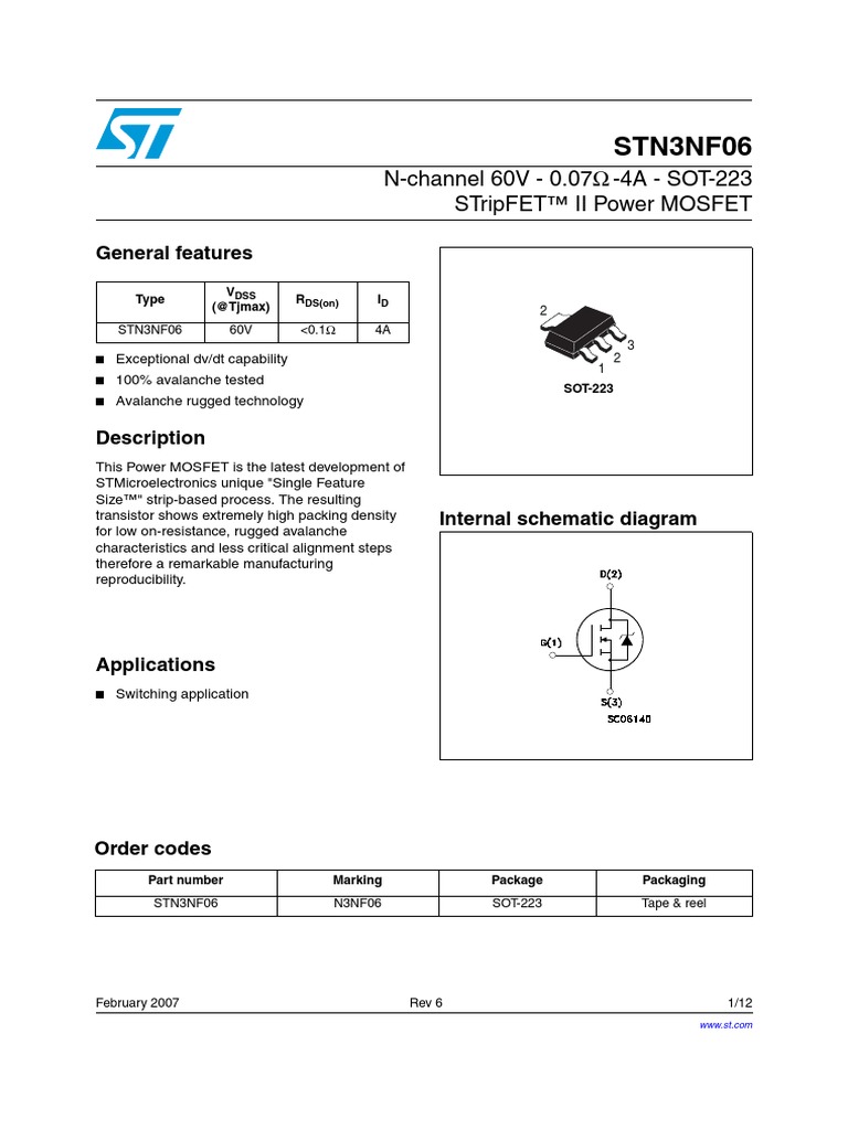 STN 3 NF 06 | PDF | Field Effect Transistor | Diode