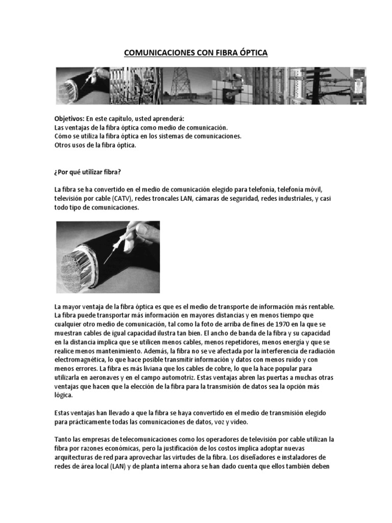 Comunicaciones Con Fibra Óptica | PDF | Televisión por cable | Red de computadoras