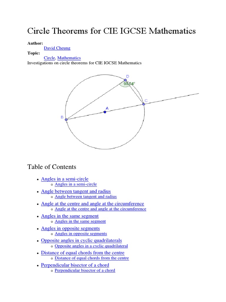 Circle Theorems For CIE IGCSE Mathematics | PDF