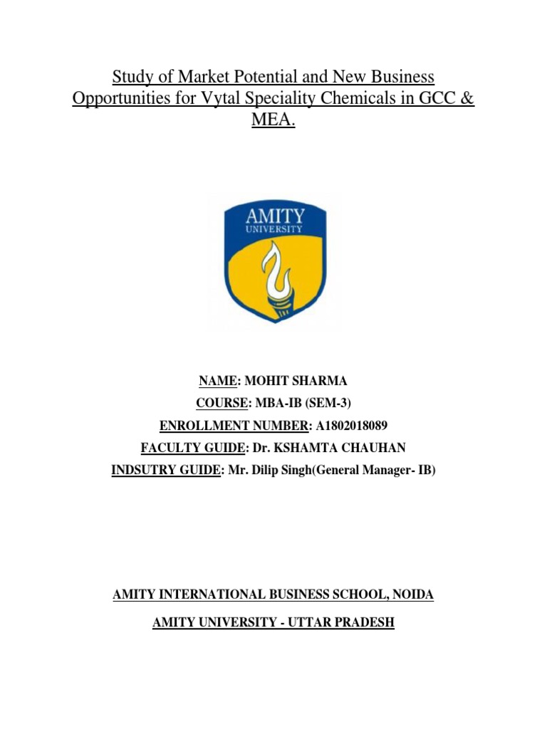Study of Market Potential and New Business Opportunities For Vytal Speciality Chemicals in GCC ...
