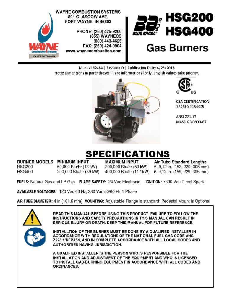 Wayne HSG400 Burner Manual | PDF | Chimney | Ventilation (Architecture)