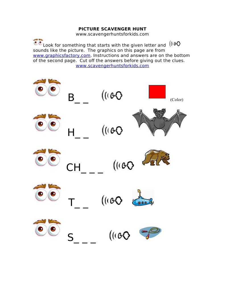 Picture Scavenger Hunt 1 | PDF