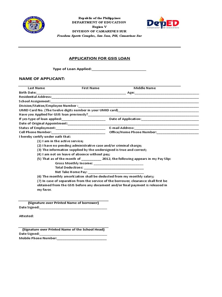 GSIS Loan Application Form Philippines | PDF | Loans | Economies