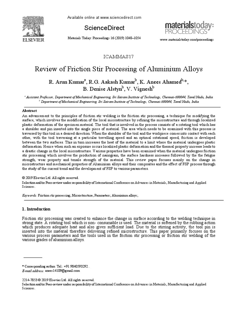 Friction Stir Processing Pdf Pdf Materials Science Chemical