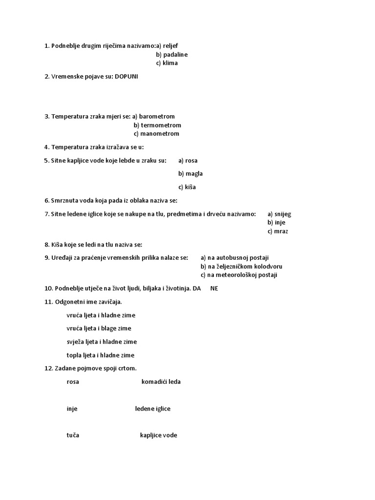 Priroda Test 2. Razred | PDF