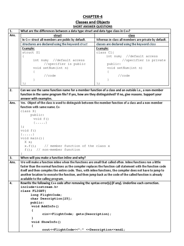 Class 12 Sumita Arora C++ ch04 Classes and Objects PDF | PDF ...