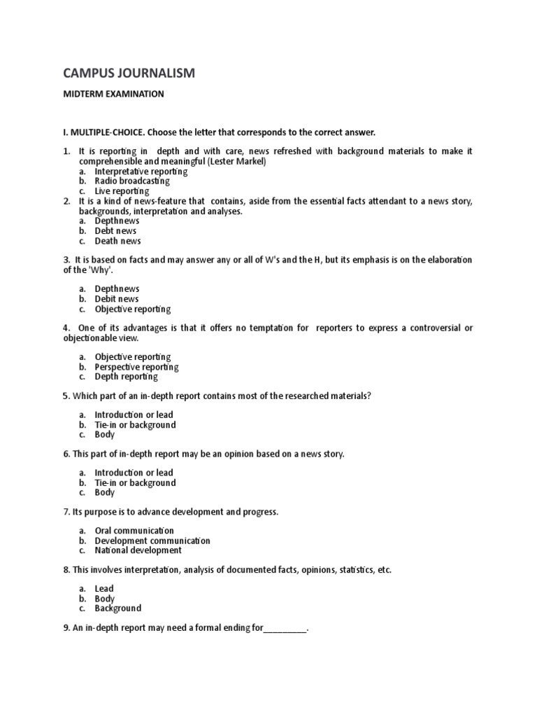 Campus Journalism Midterm Exam Guide | PDF