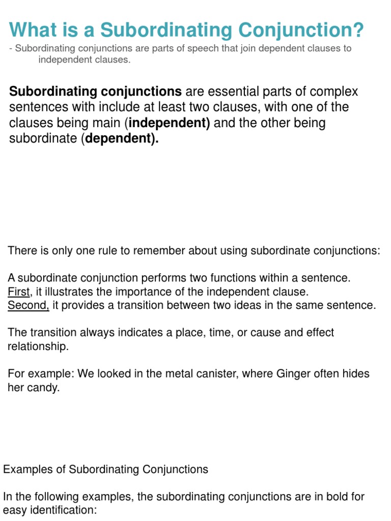 Subordinating Conjunction | PDF | Clause | Grammar