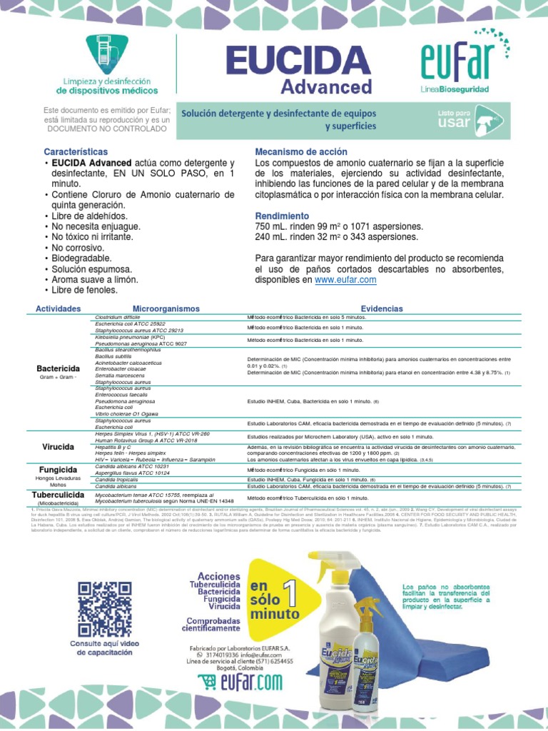 Ficha Tecnica Eucida Advanced Desinfeccion Locativa y Entre Paciente PDF | PDF | Bacterias Gram ...