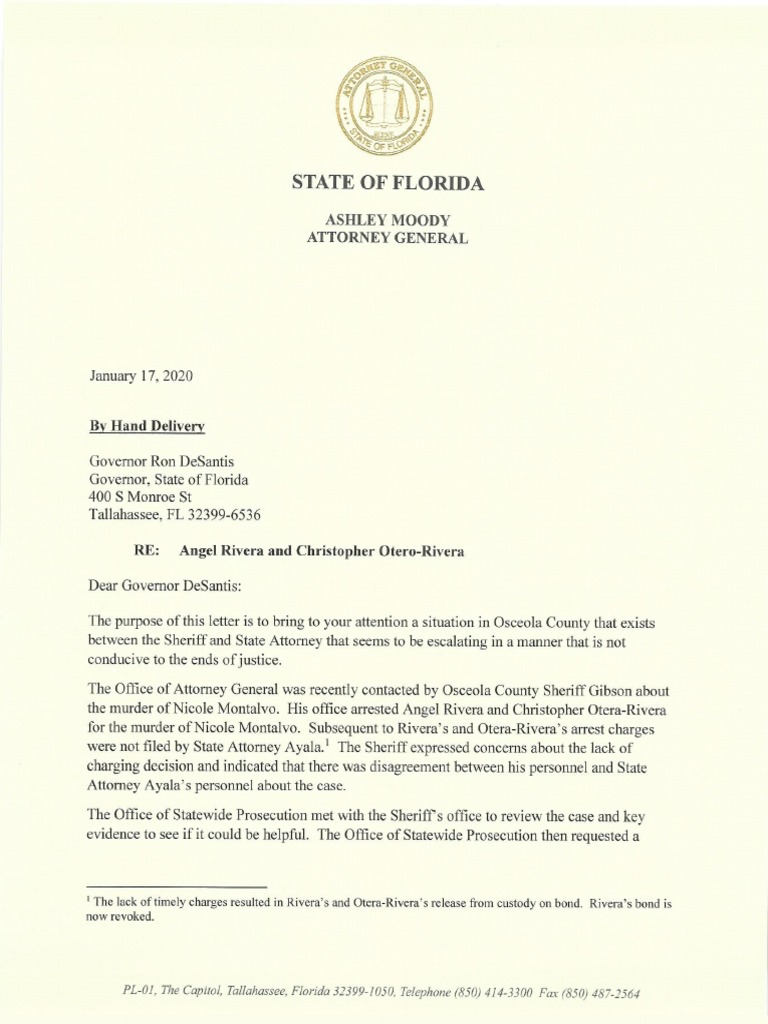 Florida's Attorney General Letter To Gov. DeSantis | PDF
