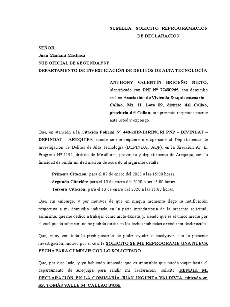 Reprogramación de Declaración | PDF