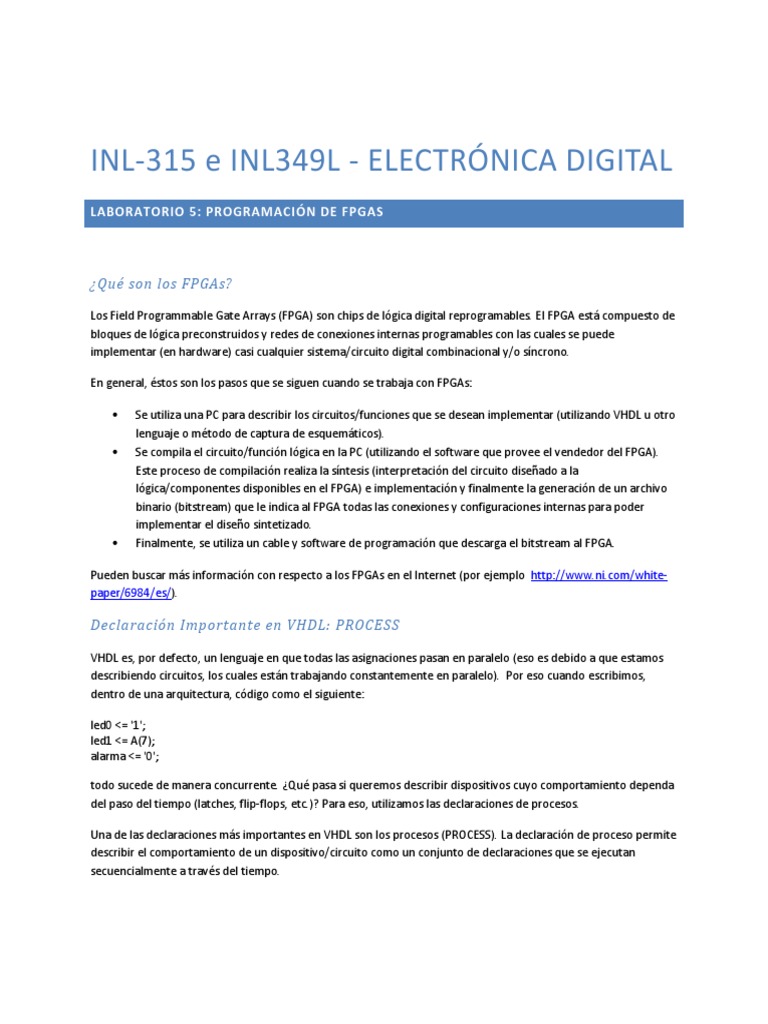 Practica 05 - Introduccion A La Programacion de FPGAs | PDF | Arreglos de compuertas lógicas ...