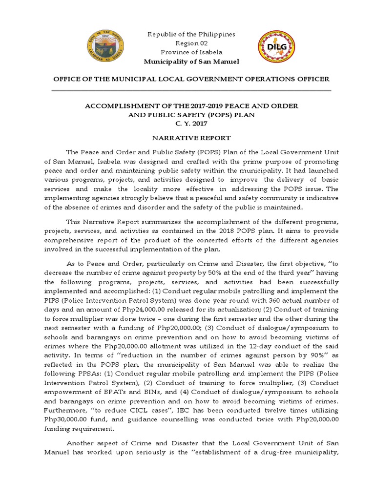 San Manuel POPS Plan Accomplishment Report 2017 | PDF | Government | Public Sphere