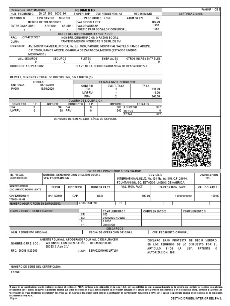 Pedimento De Aduana | Cumplimiento de la ley | Crimen y justicia