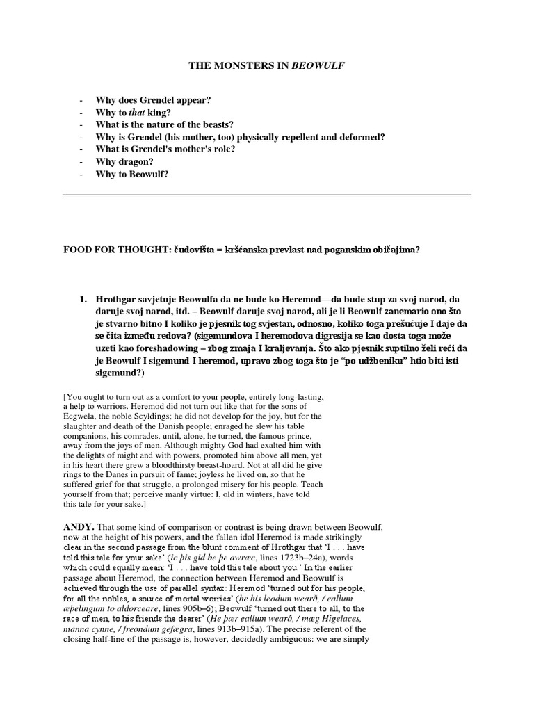 The Monsters in Beowulf - Notes | PDF | Beowulf | Dragon