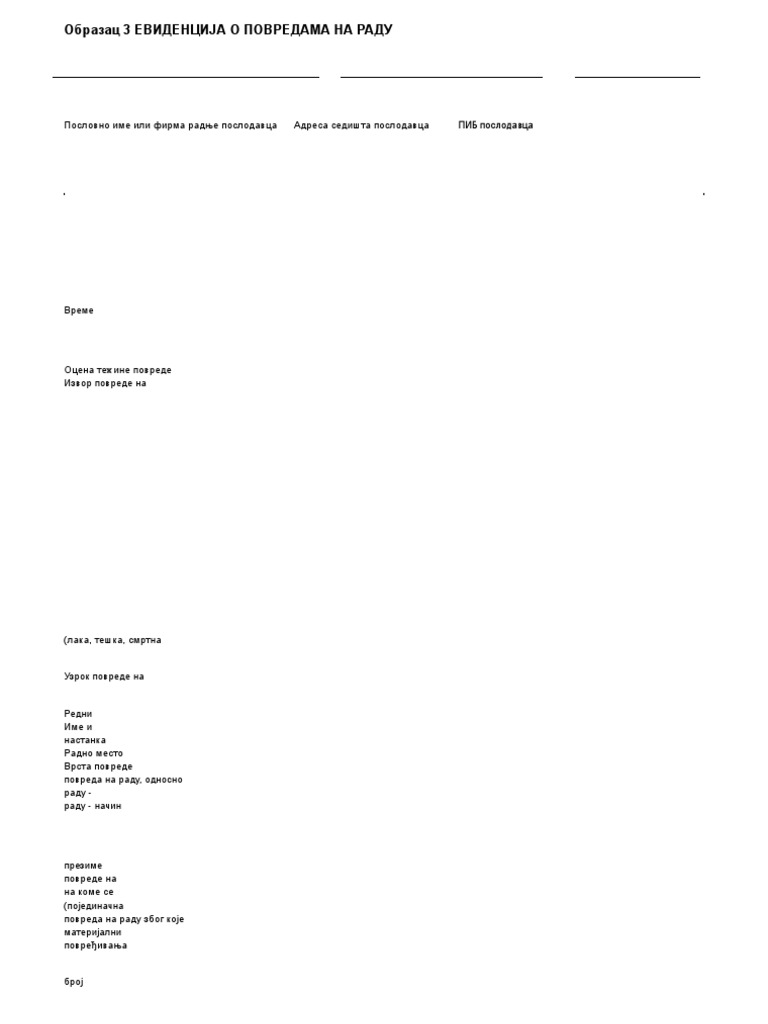 Obrazac 3-Evidencija Povredama | PDF