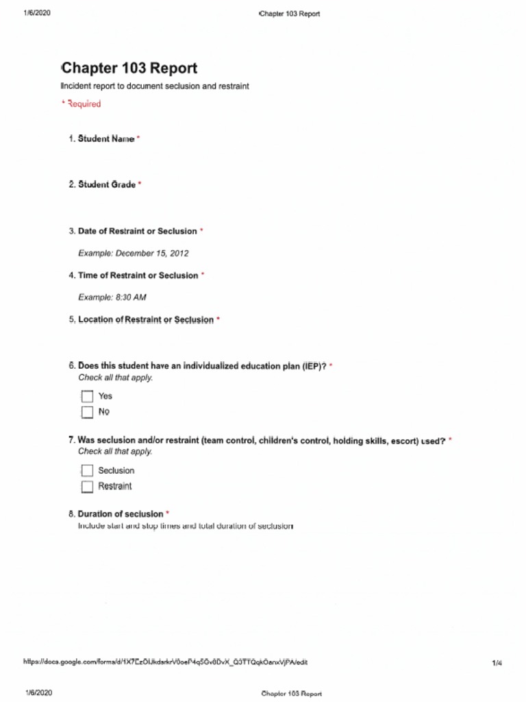 Iowa City Schools Seclusion and Restraint Form | PDF