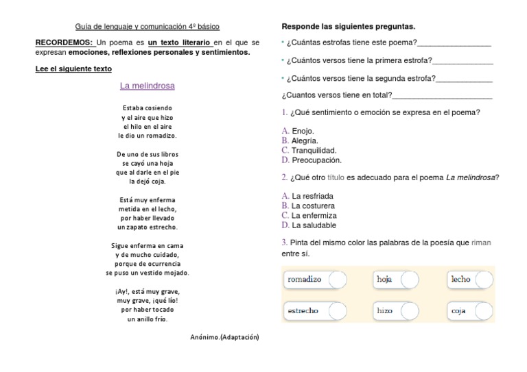 Comprension Lectora Poema | PDF | Poesía
