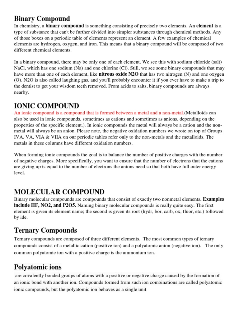 Binary Compound | PDF | Ion | Ionic Bonding