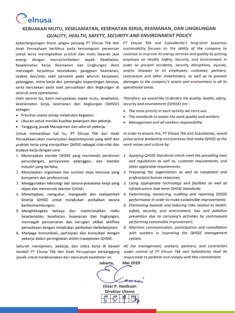 Kebijakan QHSE | PDF