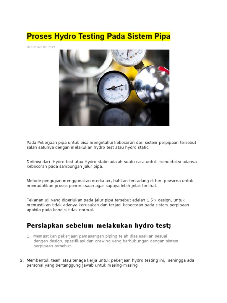 Hydrotest System | PDF
